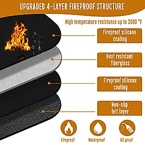 TOTIDYH Fireplace Hearth Rug, 42 X 24 inches Fireproof Fireplace Mat, Silicone and Fiberglass Black Fire Resistant Pad for Kitchen Wood Stove Floor Protector Indoor Outdoor