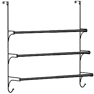 Auledio Adjustable Over The Door Triple Towel Rack with Hooks,Black