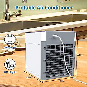 Portable Air Conditioner, Evaporative Air Cooler in 3 Speed, USB Air Personal Conditioner with LED Light for Home Office Bedroom（zQ06）