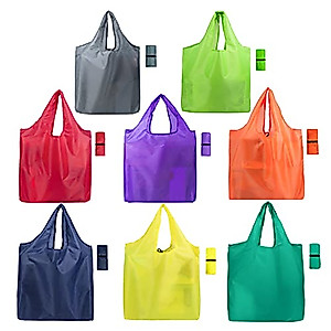 8 Pack Grocery Bags Reusable Foldable Shopping Bags X-Large 50LBS Groceries Bags Ripstop Machine Washable Sturdy Lightweight Polyester Fabric, Blue,red,yellow
