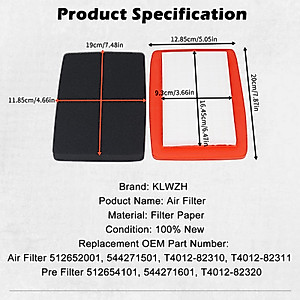 KLWZH 512652001 Air Filter Pre Filter Combo for Redmax EBZ8000 EBZ8001 EBZ8001RH EBZ8050 EBZ8050RH EBZ8500 EBZ8500RH Backpack Blowers 170BF 180BF 180BT 370BFS 380BFS 570BFS 580BFS 512654101