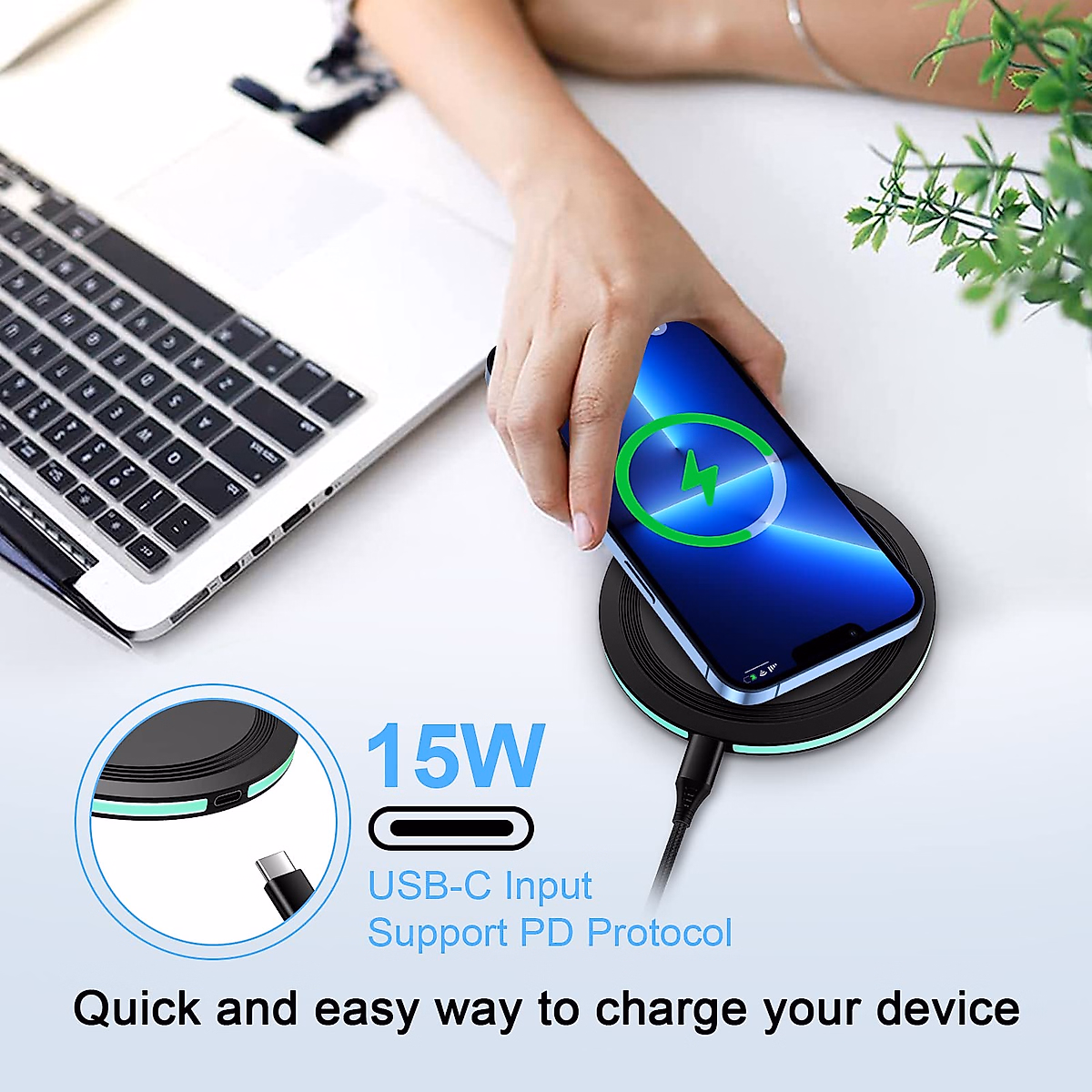 Wireless Charging Station for Google Pixel 8 Pro 7A 7 Pro 6 Pro 5, 15W Wireless Charger Fast Charging Pad with Adapter for Samsung Galaxy S24 S23 Ultra S22 S21 FE S20 Z Flip 5 Fold 5, Moto Edge 40 Pro