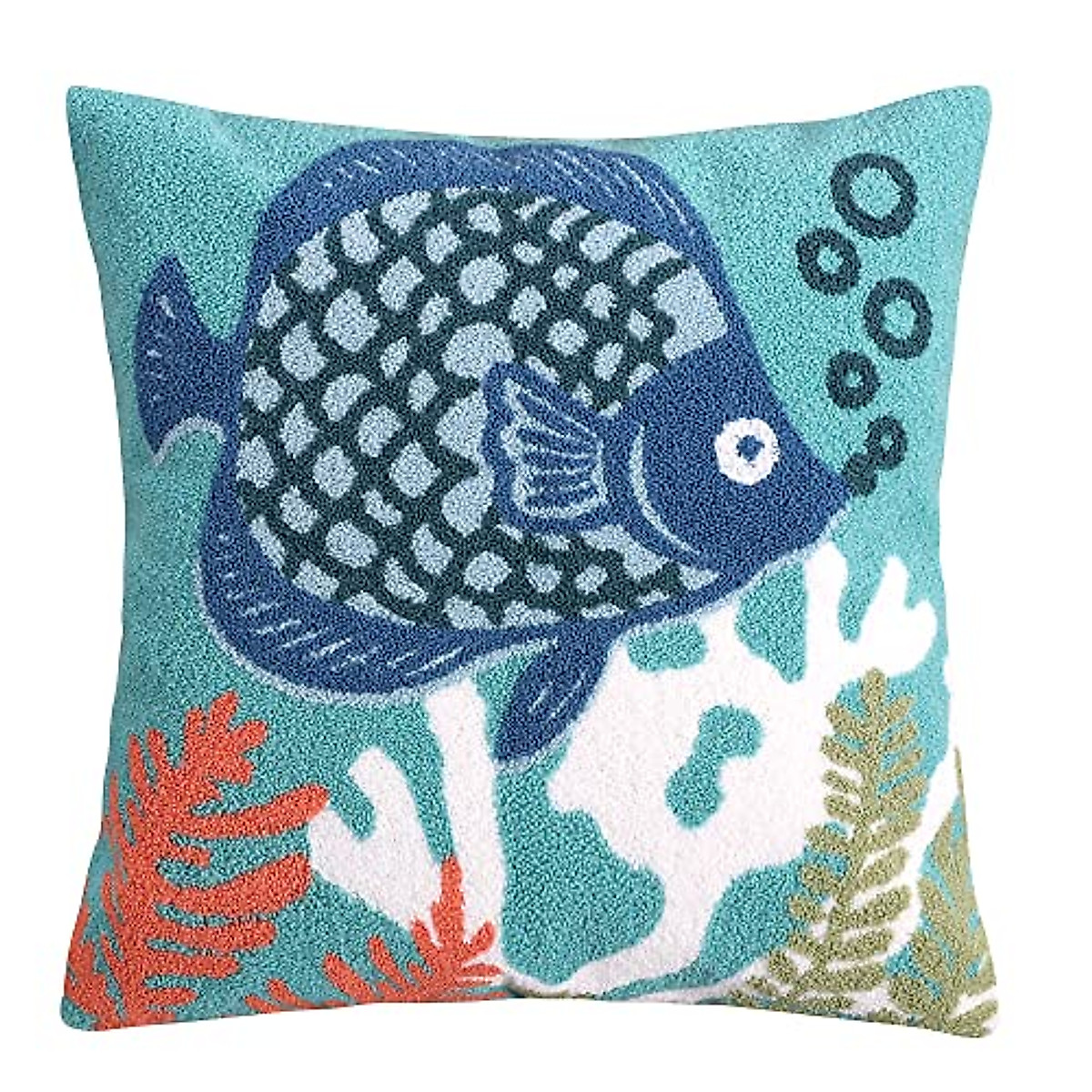 Levtex home - Sancti Petri - Decorative Pillow (18 X 18in.) - Tropical Fish - Navy, Coral, Seafoam Green and White