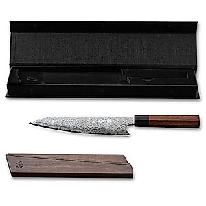 BGT Kiritsuke Chef Knife, 8 inch Damascus Kitchen Knife, Japanese 67 Layer High Grade VG-10 Damascus Steel Chef Knife with Ebony Wood Handle, with Gift Box.