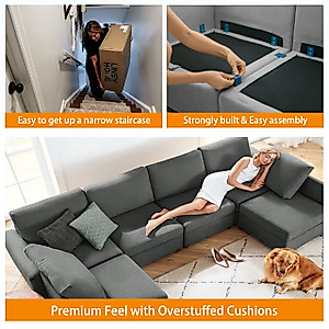 GOIRIE Modular Sofa, U Shaped Sectional Couch with Pull Out Bed, 6 Seat Pet-Friendly Modular Sectionals Sofas & Couches for Living Room, Memory Foam, Sofa Bed