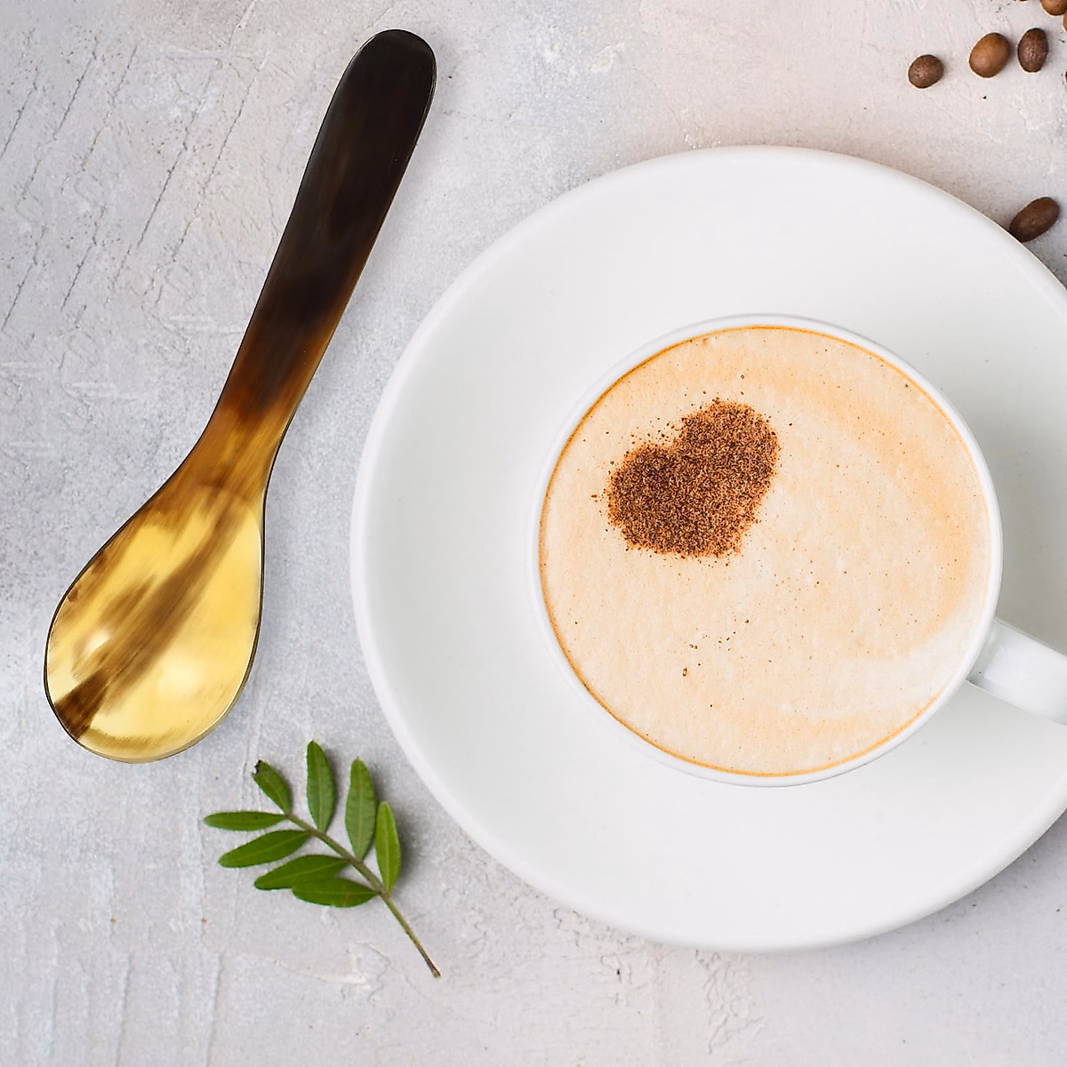 Hemoton 4pcs Buffalo Horn Caviar Spoons Long Handle Dessert Spoon Coffee Stirring Spoons Dinner Serving Spoon Kitchen Silverware for Ice Cream Tea Soup