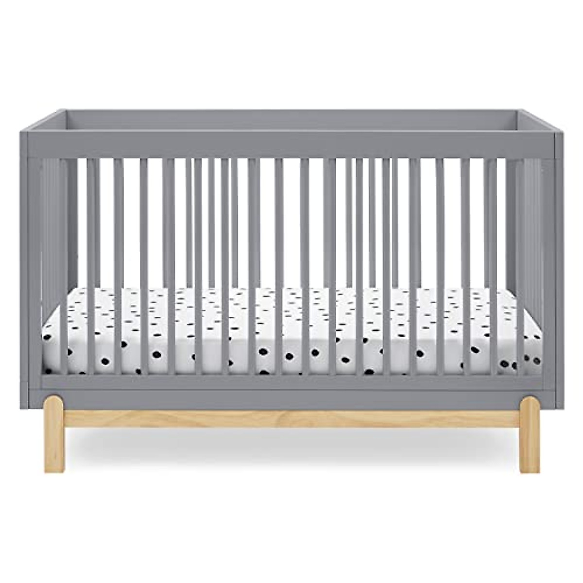 Delta Children Poppy Crib 7-Piece Baby Nursery Furniture Set–Includes: Convertible Crib, Glider, Dresser, Changing Top, Crib Mattress, Sheets, & Changing Pad, Grey w/Natural