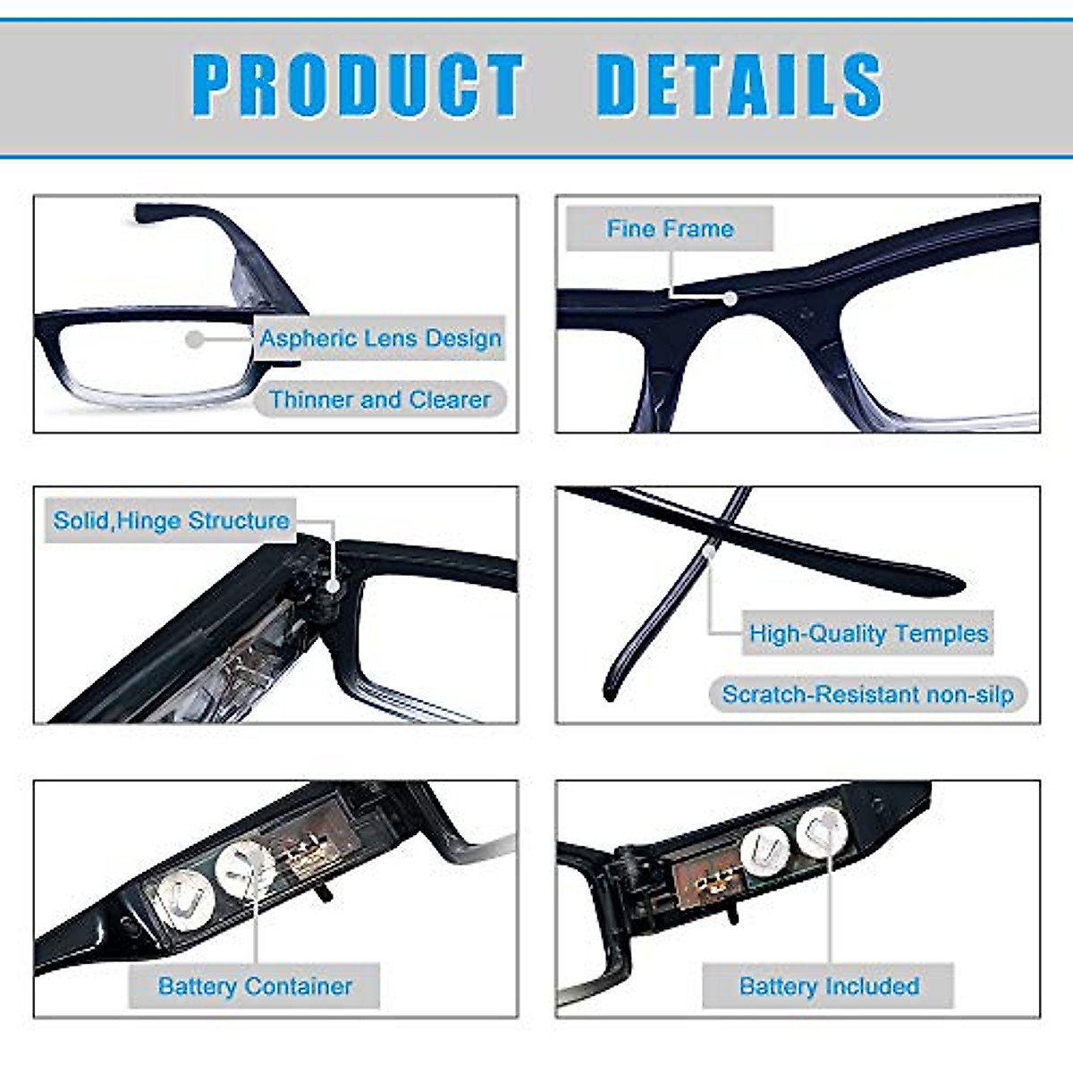 DuanMei Reading Glasses with Light Magnifying Glasses with Light Led Magnifier Eyeglasses Nighttime Reader Frame Eyewear