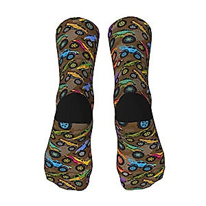 Atuedesty Cartoon Monster Vehicle Car Truck Show Novelty Crew Socks Adults Teens Dress Socks Novelty Daily Wear Sock for Golfing Fishing Hunting Camping Racing Football Biking Athletic Holiday