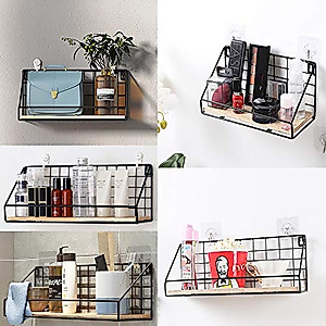Black Floating Shelves Wall Mounted Set of 2 Rustic Wood Storage Hanging Shelf for Bedroom Bathroom Living Room Kitchen Office