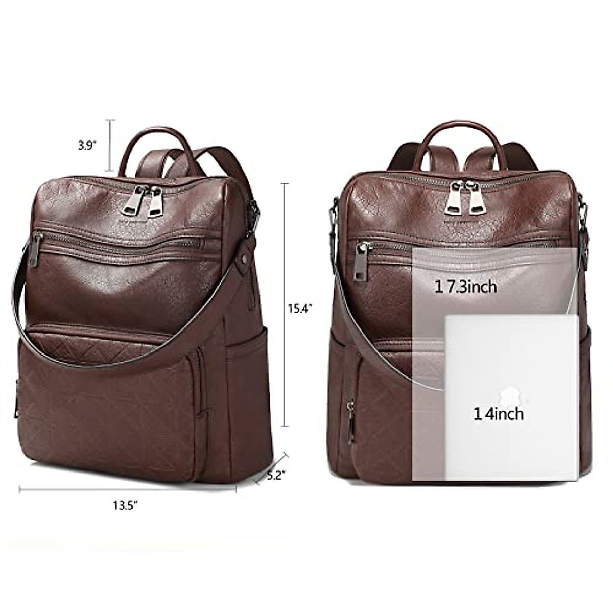 LING SHUIWEN LSW Women Backpack Purse Fashion Leather Large Designer with Laptop Compartment Luggage Strap Travel Ladies Shoulder Bags Convertible Satchel Handbags