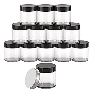 4oz Glass Jars (12 Pack), Empty Cosmetic Containers with Inner Liners and 12 black Lids & 12 Silver Lids for Slime, Beauty Products, Cosmetic, Lotion, Ointments and DIY