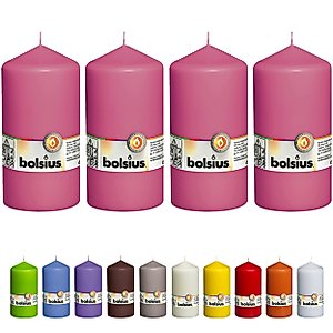 BOLSIUS 4 Pink Pillar Candles - 3x6 Inches - Individually Wrapped - Premium European Quality - 65+ Burn Hours - Dripless & Smokeless Smooth Flame - Unscented Dinner, Wedding, Party, & Décor Candles