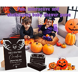Halloween Guess How Many Candies Are In The Jar Game, Pack of 1 Wooden Tabletop Sign with Stand and 50 Guessing Cards, Black Gothic Baby Shower Game, Gender Reveal Party Decorations - WV03