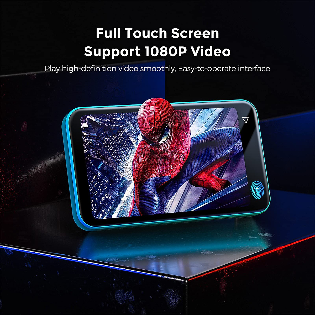 TIMMKOO 72GB MP3 Player with Bluetooth, 4.0" Full Touchscreen Mp4 Mp3 Player with Speaker, Portable HiFi Sound Music Player with Bluetooth, Voice Recorder, E-Book, Supports up to 512GB TF Card (Blue)