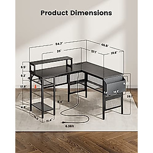 ErGear L Shaped Computer Desk with USB Charging Port and Power Outlet, 55 inch Corner Desk with Storage Shelves, 2 Person Long Gaming Table Modern Home Office Desk