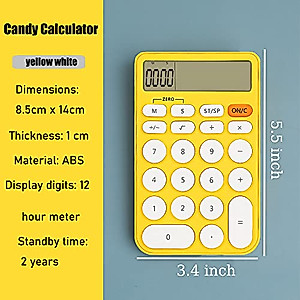 VEWINGL Standard Calculator 12 Digit,with Timers and Alarm Clock,Calculator with Large LCD Display for Office,School,Home & Business Use,Automatic Sleep,with Battery(Yellow)