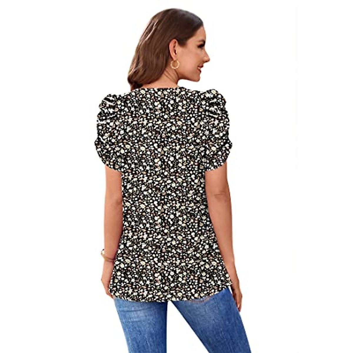 Spring Tops for Women Loose Fit Short Sleeve Tunic Tops to Hide Belly Brown Floral L