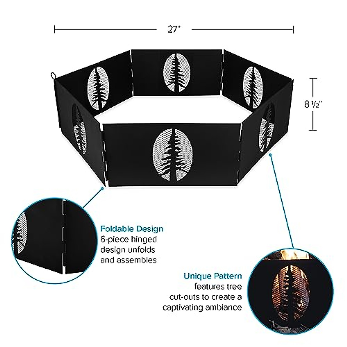 Camco Heavy Duty Steel Campfire Ring - 27"" Wide with Hinged Construction, Portable Collapsible Design is Easily Transportable, Comes with Storage Bag - (51091)", Black