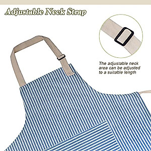ATROPOS 2 Pack Aprons for Women with Pockets,Waterproof Cooking Aprons for Women,Adjustable Bib Apron Chef Aprons Painting Apron for Kitchen,Cooking,Baking,BBQ,Cleaning,Painting（Green/Blue Stripes）