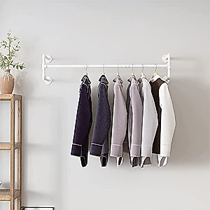Industrial Pipe Clothes Racks, Wall Mounted Garment Racks, Space-Saving Display Hanging Clothing Racks, Heavy Duty Steampunk Detachable Multi-Purpose Hanging Rod for Closet Storage, Black (White)