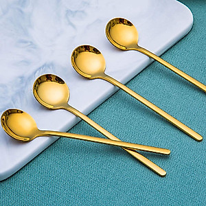 Pack of 6, Gold Plated Stainless Steel Espresso Spoons,lyfLux Mini Teaspoons Set for Coffee Sugar Dessert Cake Ice Cream Soup Antipasto Cappuccino, 5.3 Inch