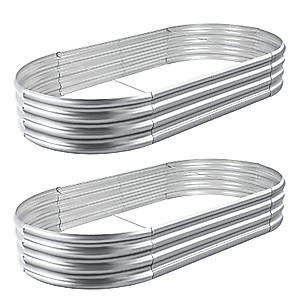 2 Pcs Galvanized Raised Garden Beds- 4×2×0.9ft,Clearance Metal Raised Planter Boxes, Stainless Steel Planter Raised Beds Outdoor Raised for Vegetables Flowers Fruits, Raised Garden Beds-Silver