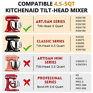 JEASOM 5QT Mixer Bowl for KitchenAid Stand Mixers, 304 Stainless Steel Mixing Bowl Replace for KitchenAid Classic&Artisan 4.5/5QT Tilt-Head Mixer, Non-Slip Handle Designed for Kitchen Aid Mixers Bowl
