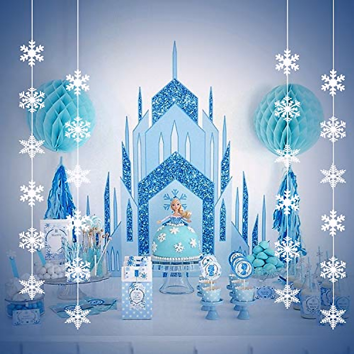 TUPARKA 12 Strings Snowflake Hanging Decorations Frozen Birthday Party Supplies Winter Wonderland Party Decorations White Christmas Snowflake Decorations Snowflake Garland Hanging Decorations