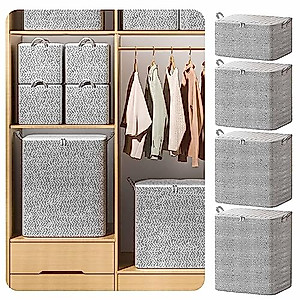 Non-Woven Zipper Storage Bag Moving Quilt Storage Basket Travel Large-Capacity Clothing Storage Bag (28x24x22 in)