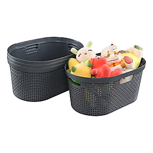 Saedy 4 Packs Plastic Laundry Clothes Baskets, 40L, Large Laundry Hamper with Cutout Handle