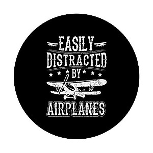 Easily Distracted By Airplanes Airplane Aviation Pilot Plane PopSockets PopGrip: Swappable Grip for Phones & Tablets