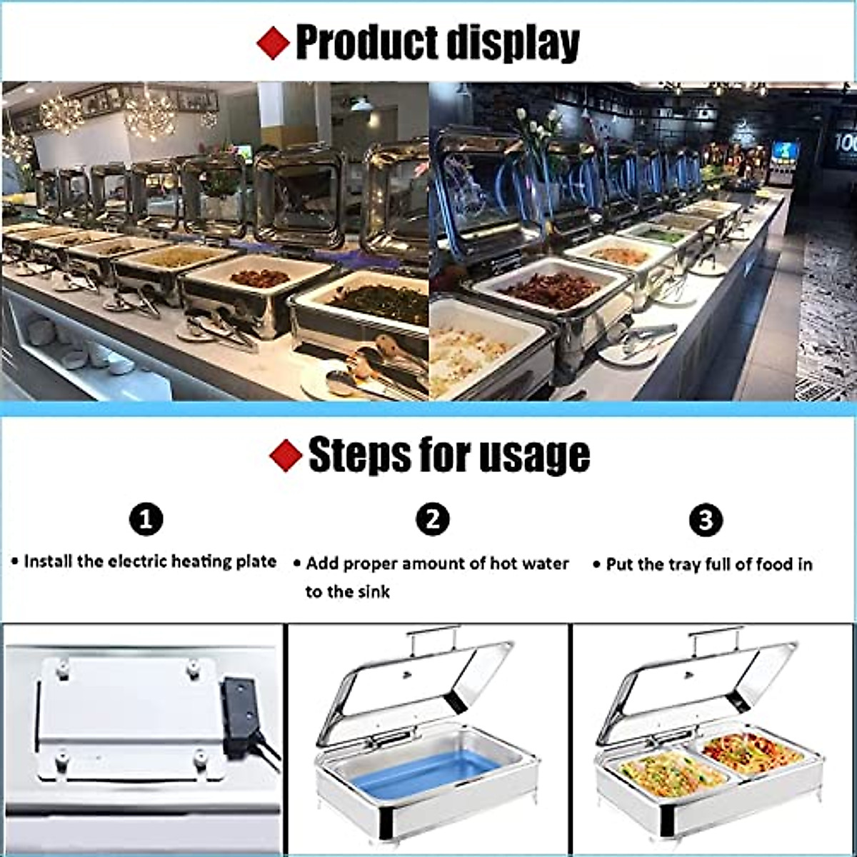 Food Warmers for Parties Buffets Electric, Electric Chafing Dish Buffet Set with Clear Glass Hydraulic Covers, Stainless Steel Buffet Server and Adjustable Temperature Warming Tray 35°c~80°c, 9l(Siz