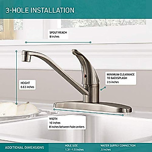 Peerless Core Single-Handle Kitchen Faucet, Brushed Nickel Kitchen Sink Faucet, Single Hole Kitchen Faucet, Stainless P110LF-SS