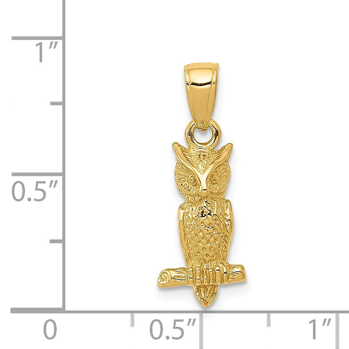 Solid 14k Yellow Gold 3-D Owl Pendant Charm - 20mm x 8mm