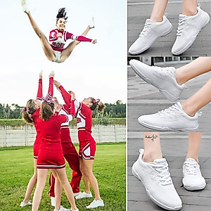 kkdom Adult & Youth White Cheerleading Shoes Lightweight Athletic Dance Training Competition Tennis Sneakers Cheer Shoes White US Size 13.5 M Little Kid