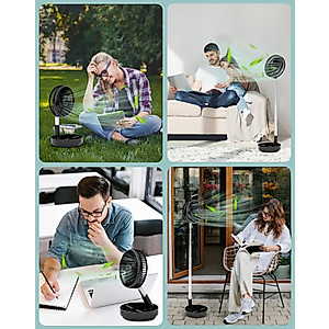 Primevolve Portable Oscillating Standing Fan,Rechargeable Battery Operated USB Floor Table Desk Fan with Remote, 4 Speed Settings Pedestal Fans for Bedroom Office Camping Fishing Travel Black 7.7"