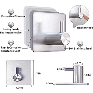 ISEEUSEE Adhesive Hooks Heavy Duty Wall Hooks Waterproof Stainless Steel Hooks for Hanging Coat, Hat,Towel Robe Hook Rack Wall Mount- Bathroom and Bedroom