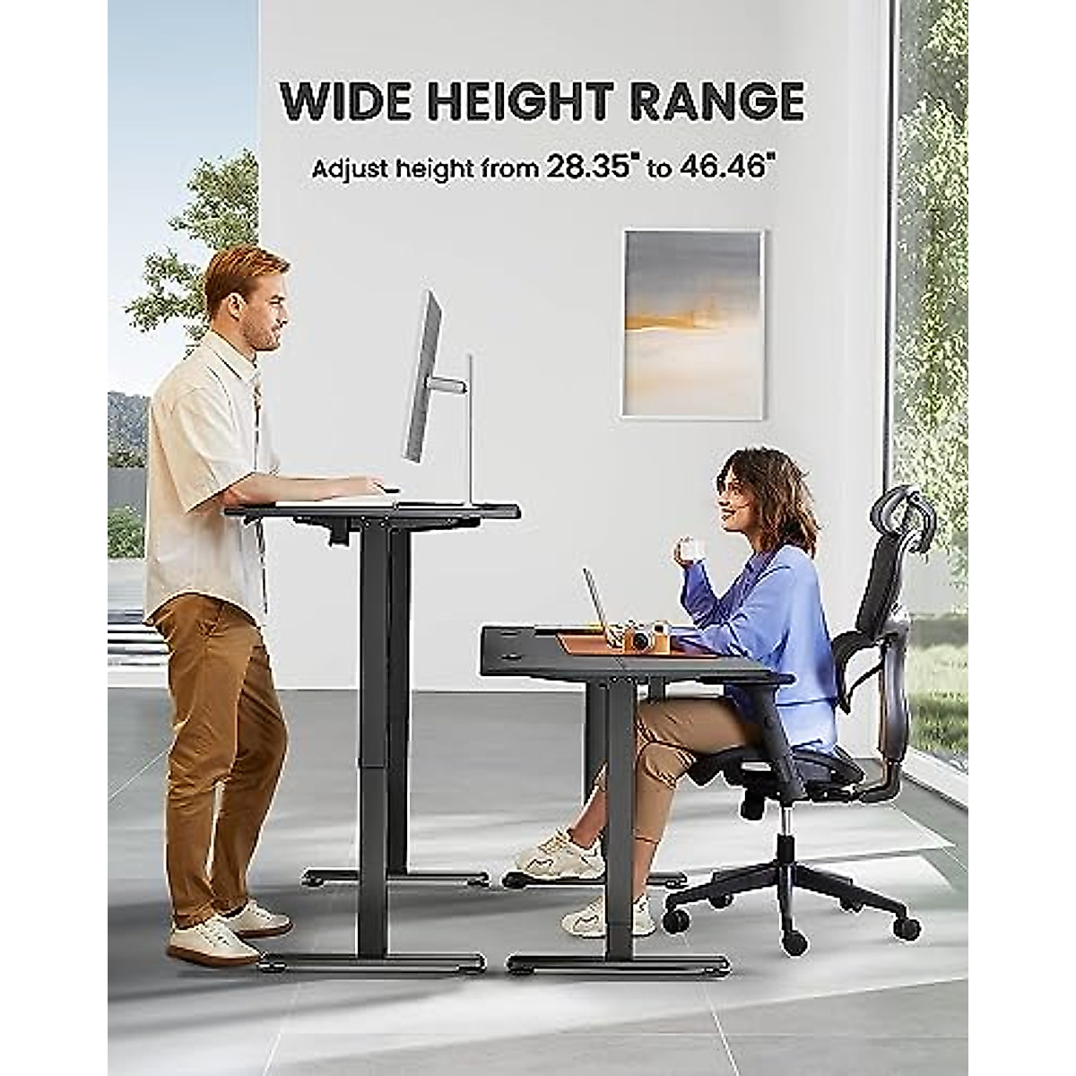 ErGear Height Adjustable Electric Standing Desk, 55 x 28 Inches Sit Stand up Desk, Memory Computer Home Office Desk (Black)