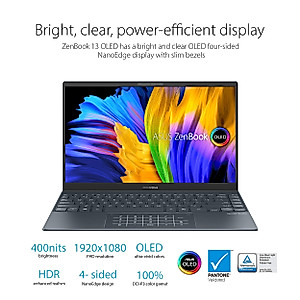 ASUS ZenBook 13 Ultra-Slim Laptop, 13.3” OLED FHD NanoEdge Bezel Display, Intel Core i7-1165G7, 16GB LPDDR4X RAM, 512GB SSD, NumberPad, Thunderbolt 4, Wi-Fi 6, Windows 10 Pro, Pine Grey, UX325EA-XS74