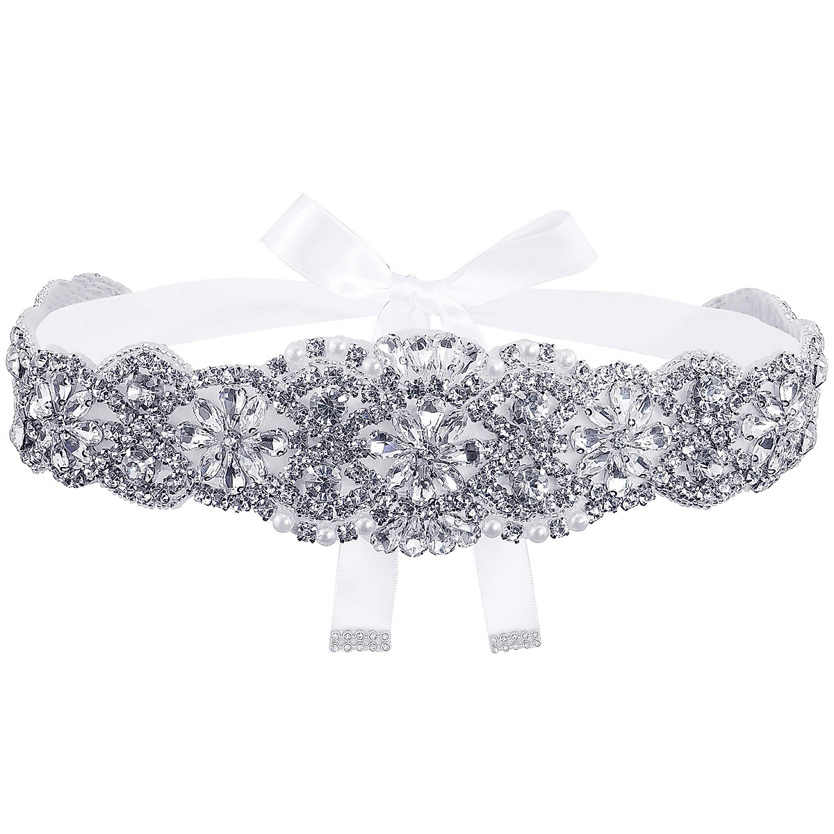 Lovful Bridal Crystal Rhinestone Braided Wedding Dress Sash Belt, White, White Sash, One Size