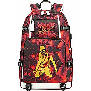 Soccer Player C-ristiano Ronaldo Multifunction Backpack Travel Student Laptop Fans Flame Element Bookbag For Men Women (Dark Red - 2)