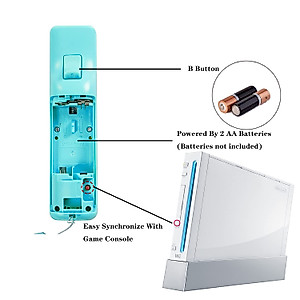 JTao-tec Wii Controller, 2 Packs Wii Controller and Wii Nunchuck for Wii and Wii U Console, with Silicone Case and Wrist Strap (Red + Water Blue)