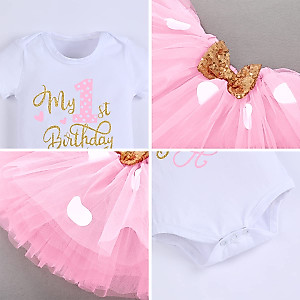 First Birthday Girl Outfit It’s My 1st Birthday Outfits Cake Smash Photo Props Newborn Christmas Outfit Pink Tutu Skirts Set Romper Headband Toddler Summer Clothes Short Sleeve Tutu for Toddler Girls