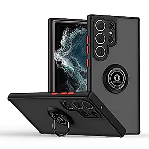 Zotita for Samsung Galaxy S23 Plus Mobile Phone Protective case with Metal Ring and Built-in Iron Plate, Heavy Enough to Reach Military Level, Better Protect Your Mobile Phone (Black+Red)