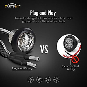 Partsam (Pack of 10 3/4 Inch Round Mini LED Side Marker Clearance Amber Lights 2835 SMD w/Stainless Chrome Bezels+Bullet Plugs Sealed Indicator Lamp Trailer ATV Pickup Truck Lorry 12V DC Waterproof