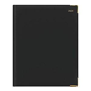 Letts of London Roma Weekly Planner, 12 Months, January to December, 2024, Italian Leather, Quarto Size, 10.25" x 8.25", Black (C33YIBK-24)