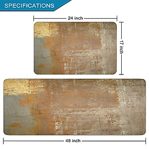 RYANZA 2 Pieces Kitchen Rugs, Abstract Anti Fatigue Non Slip Foam Cushioned Grey and Brown Art Painting Comfort Indoor Floor Mat Runner Rug Set for Laundry Office Sink Bathroom (17"x48"+17"x24")
