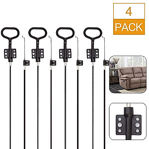 HNBun 4Pcs Recliner Pull Cable Replacement, Universal D-Ring Sofa Recliner Cables Black Couch Release Cables Replacement, Hook Exposed Cable Length 4.75 Inch with S Tip, Total Length 36.5 Inch
