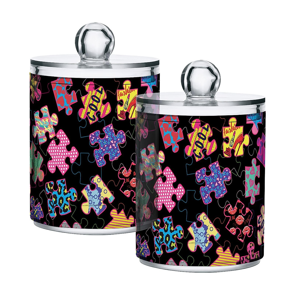 Puzzles 2 Pack Qtip Holder Organizer Dispenser Plastic Bathroom Jars Storage Containers with Lids Clear Plastic Storage Jars for Organizing